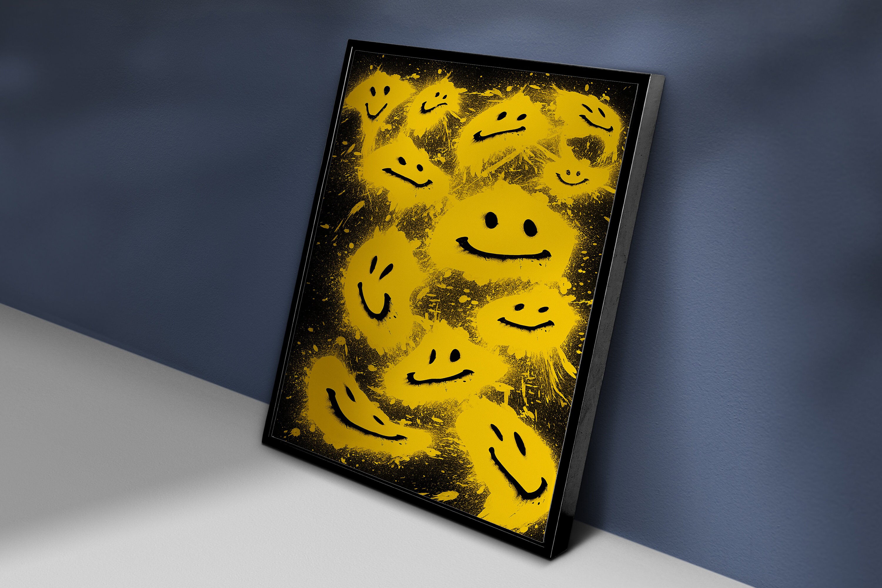 Smiling Face Wall Art Canvas, Abstract Art, Happy Face Emoji Wall Art ...