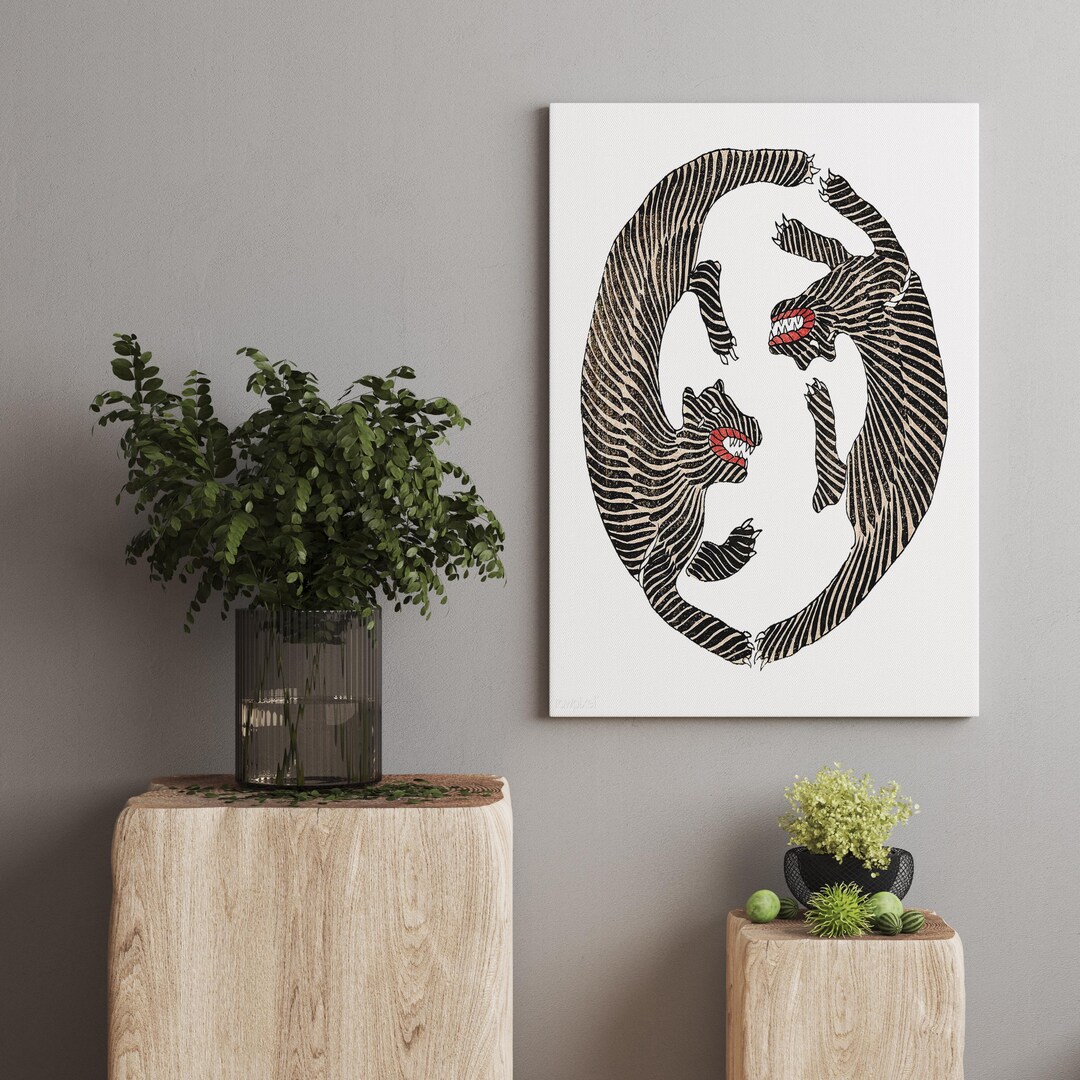 Japanese Tigers Poster, Famous Yin-yang Circle Antique Retro Asian ...