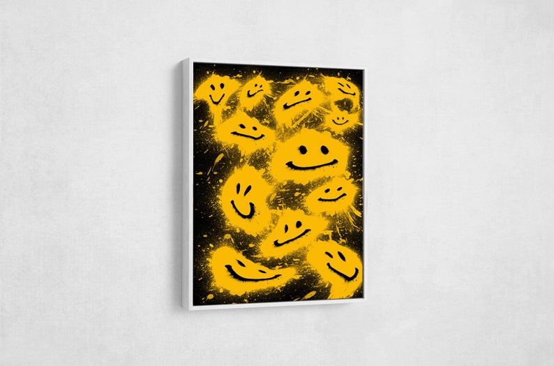 Smiling Face Wall Art Canvas, Abstract Art, Happy Face Emoji Wall Art ...
