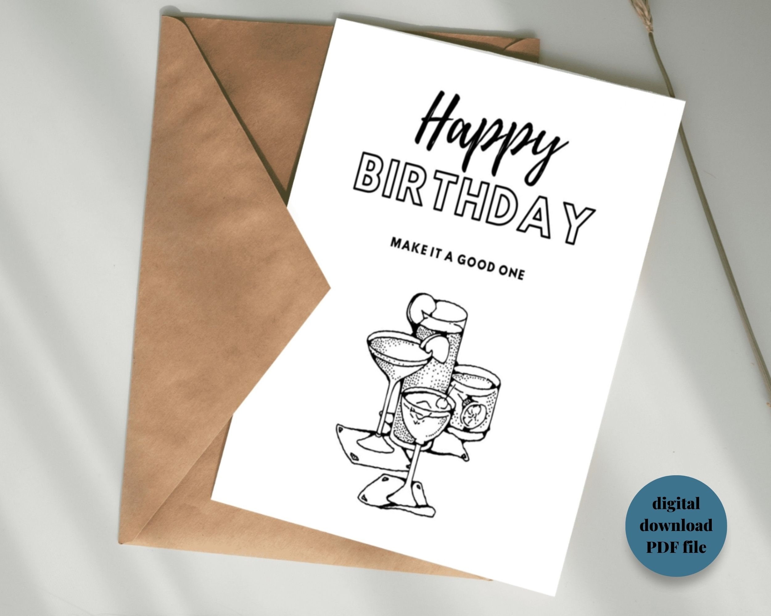 Printable Happy Birthday's Card and Envelope Template, INSTANT DOWNLOAD ...
