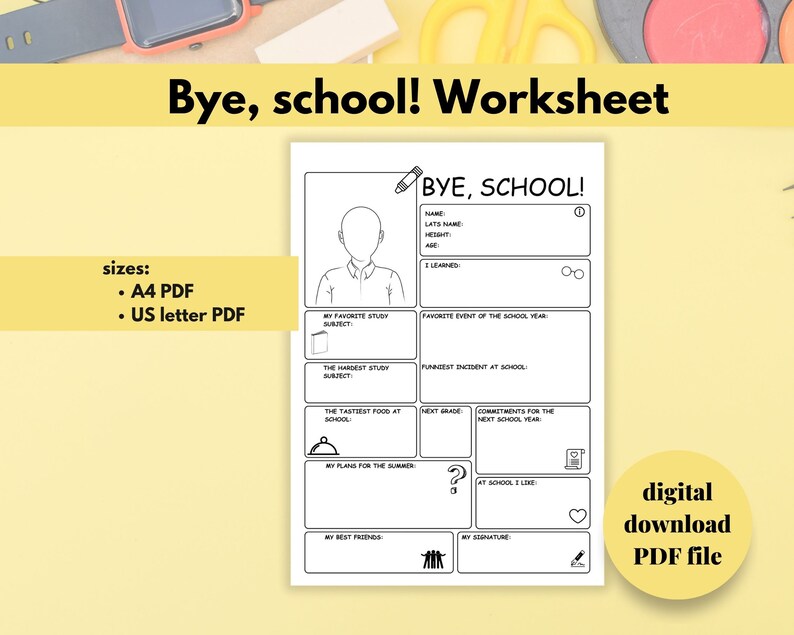 Printable Preschool Children '' Bye, School !'' Worksheet, School ...