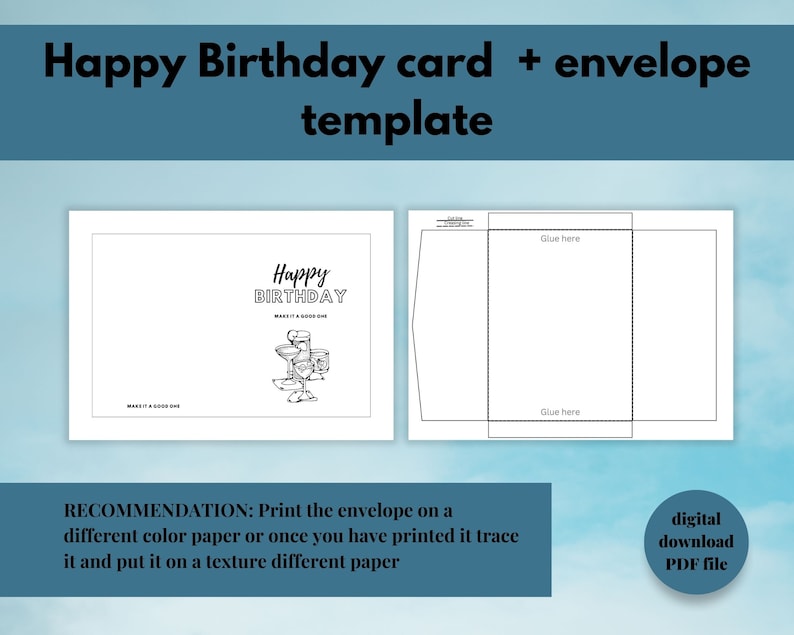 Printable Happy Birthday's Card and Envelope Template, INSTANT DOWNLOAD ...