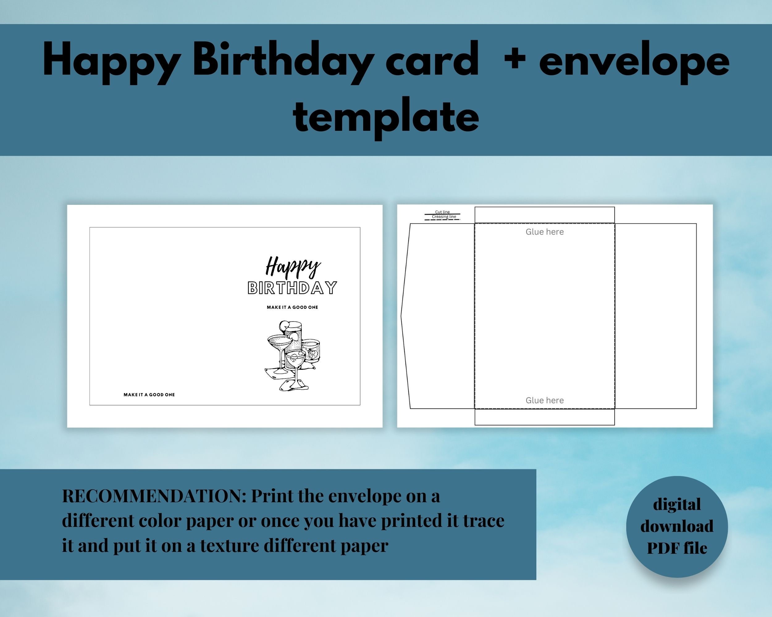Printable Happy Birthday's Card and Envelope Template, INSTANT DOWNLOAD ...