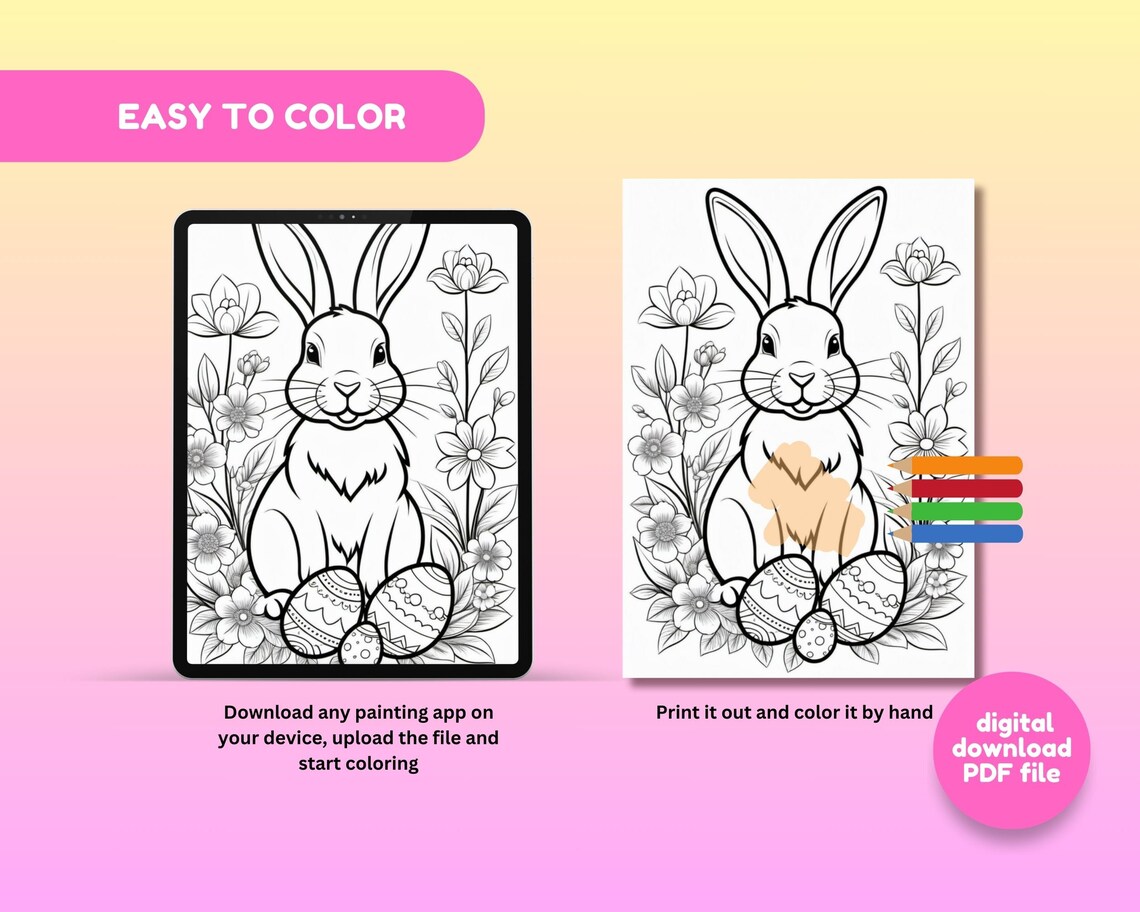 Printable Easter Themed Coloring Sheets for Kids and Adults, INSTANT ...