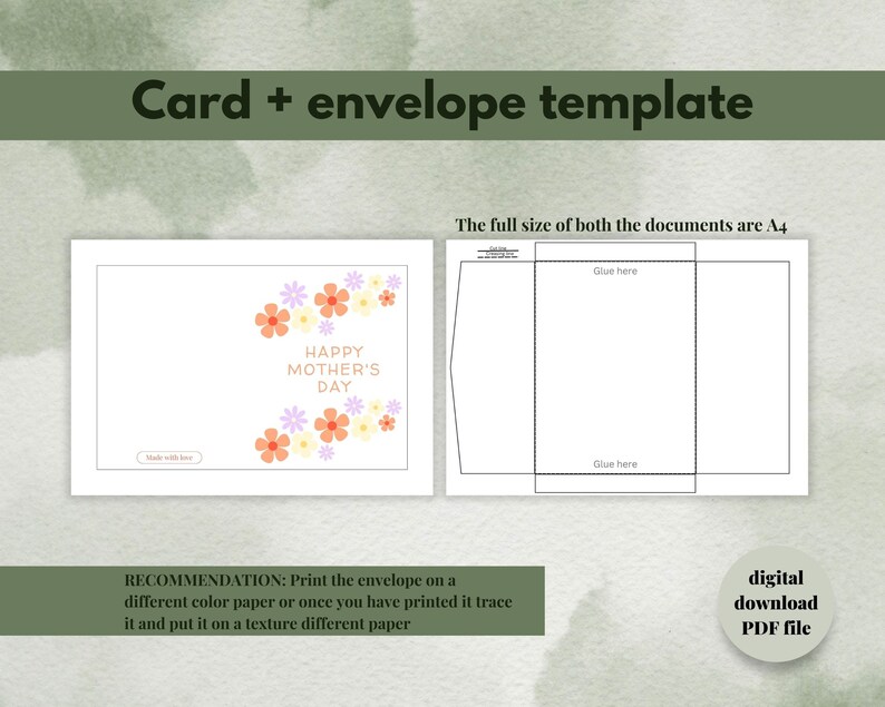 Printable Happy Mother's Day Card and Envelope Template, INSTANT ...