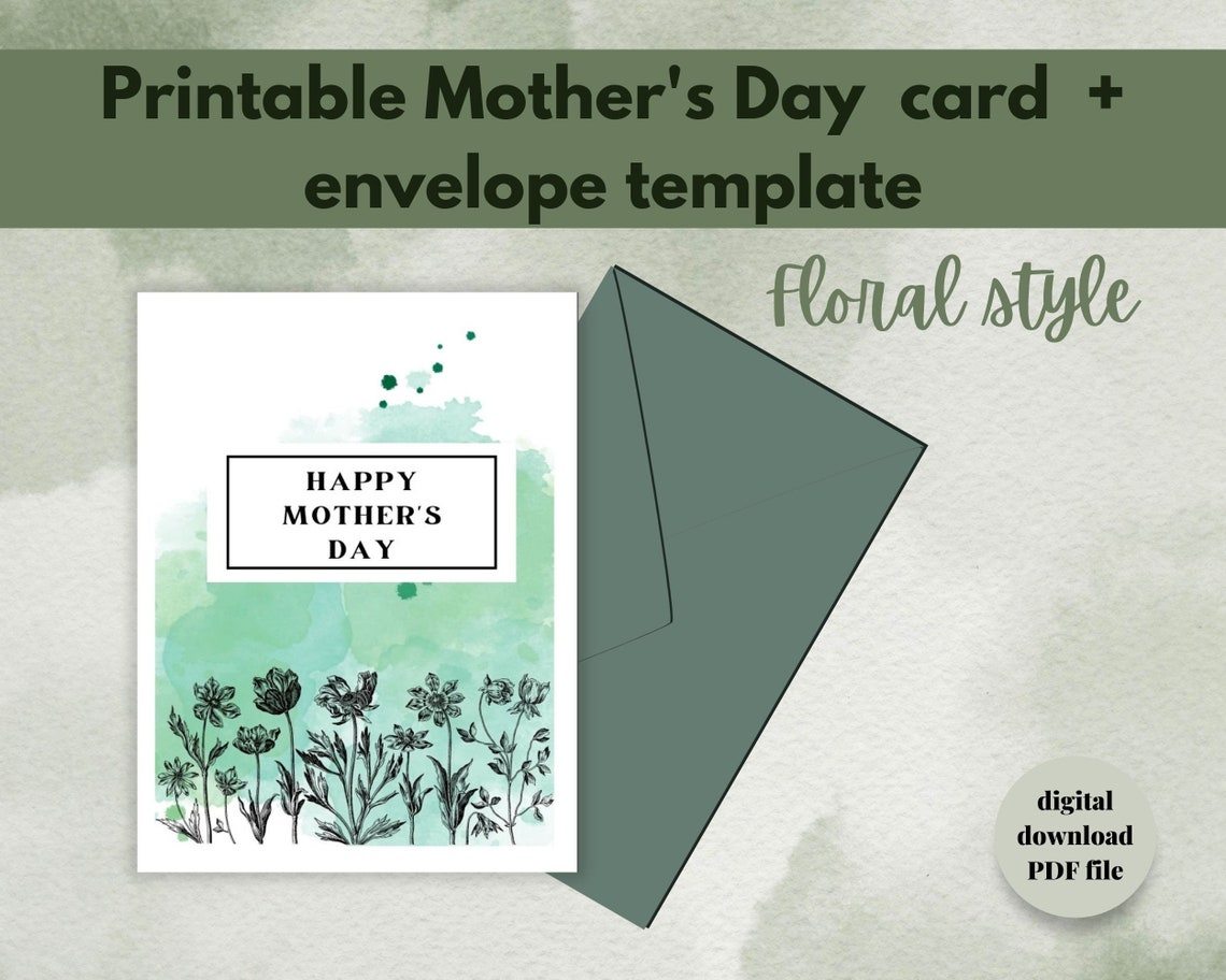 Printable Happy Mother's Day Card and Envelope Template, INSTANT ...