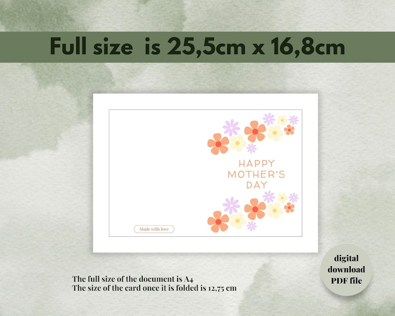 Printable Happy Mother's Day Card and Envelope Template, INSTANT ...