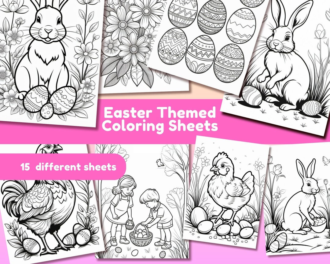 Printable Easter Themed Coloring Sheets for Kids and Adults, INSTANT ...