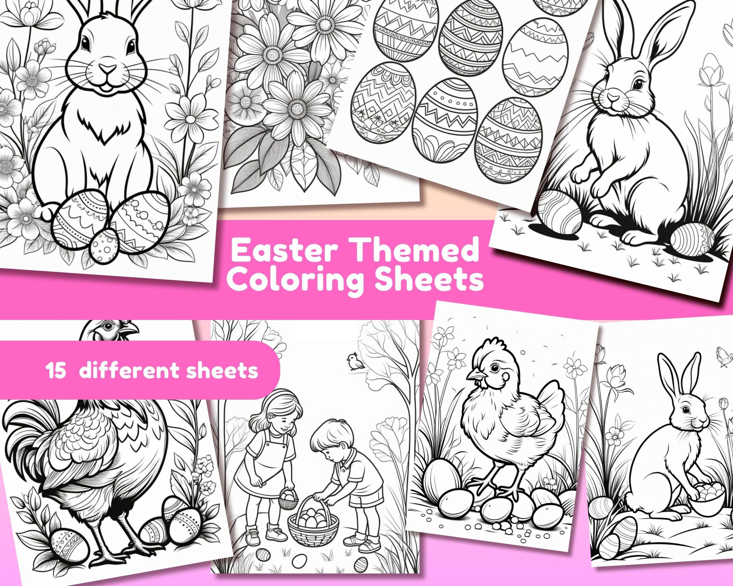 Printable Easter Themed Coloring Sheets for Kids and Adults, INSTANT ...