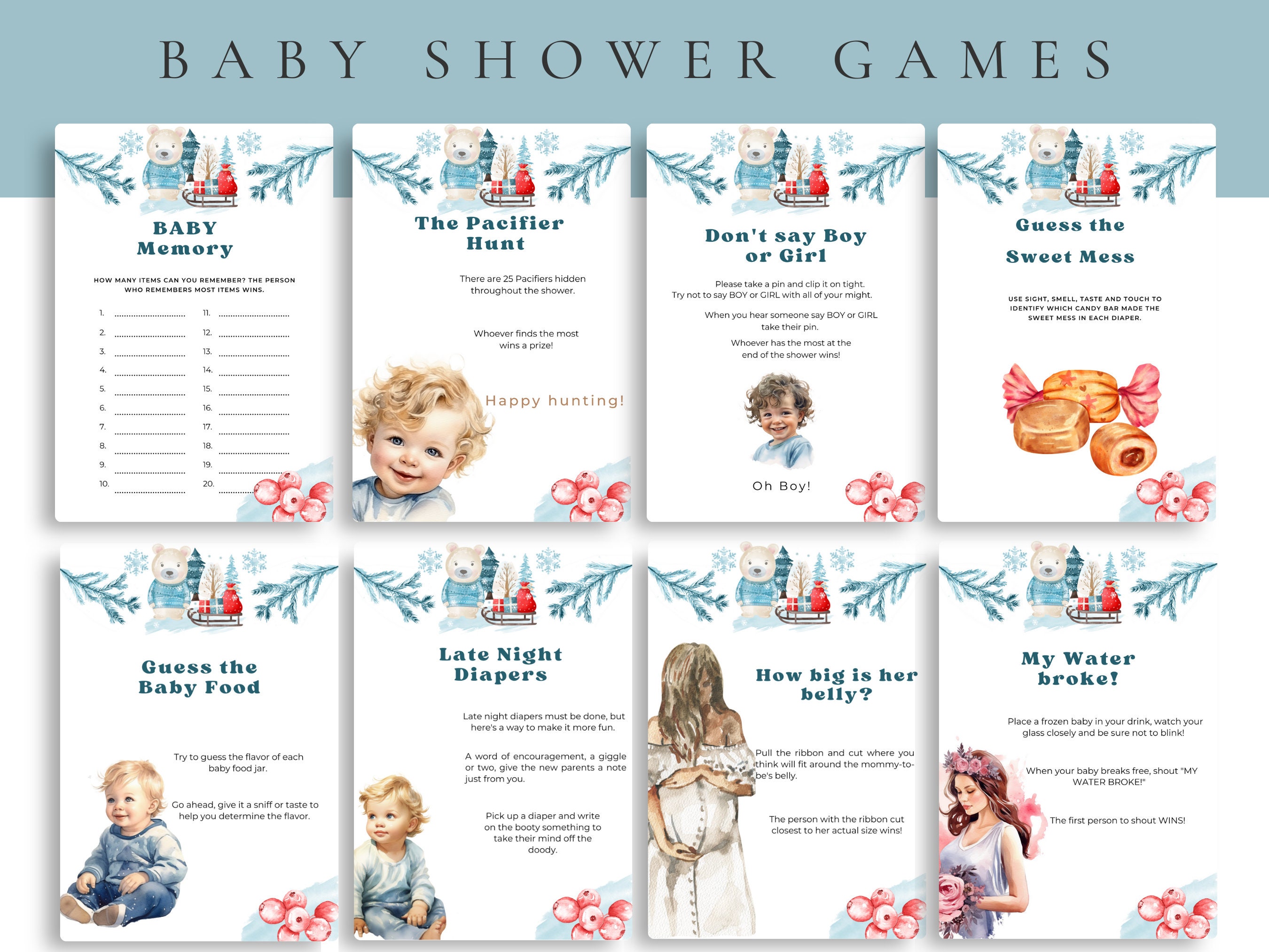Editable Winter Polar Baby Shower Games Bundle, Winter Bear Baby Shower ...