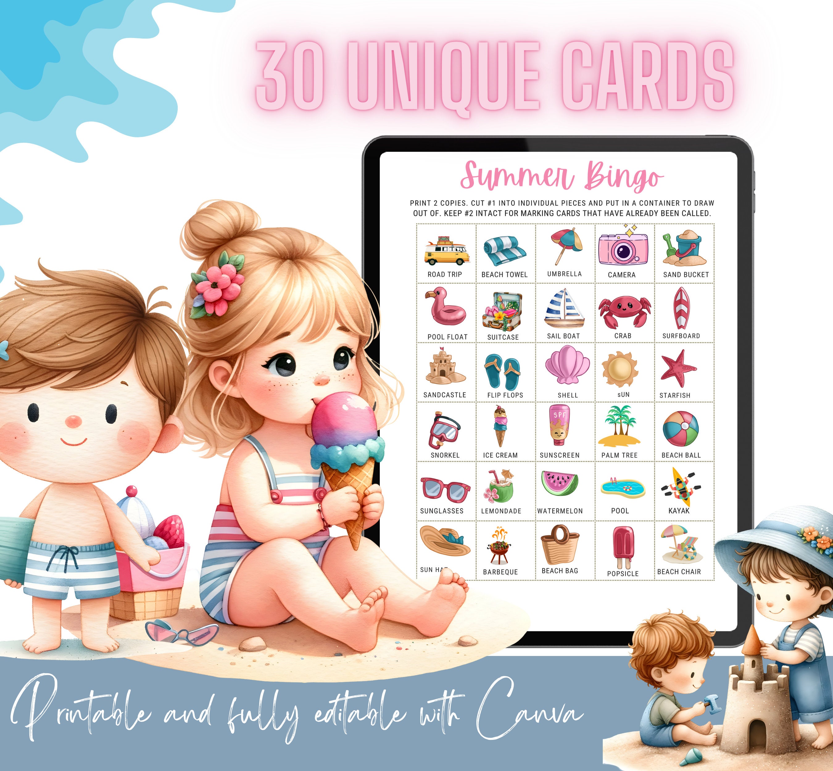 Instant Download Kids Game Set of 30 Boards Summer Activity Summer Game ...