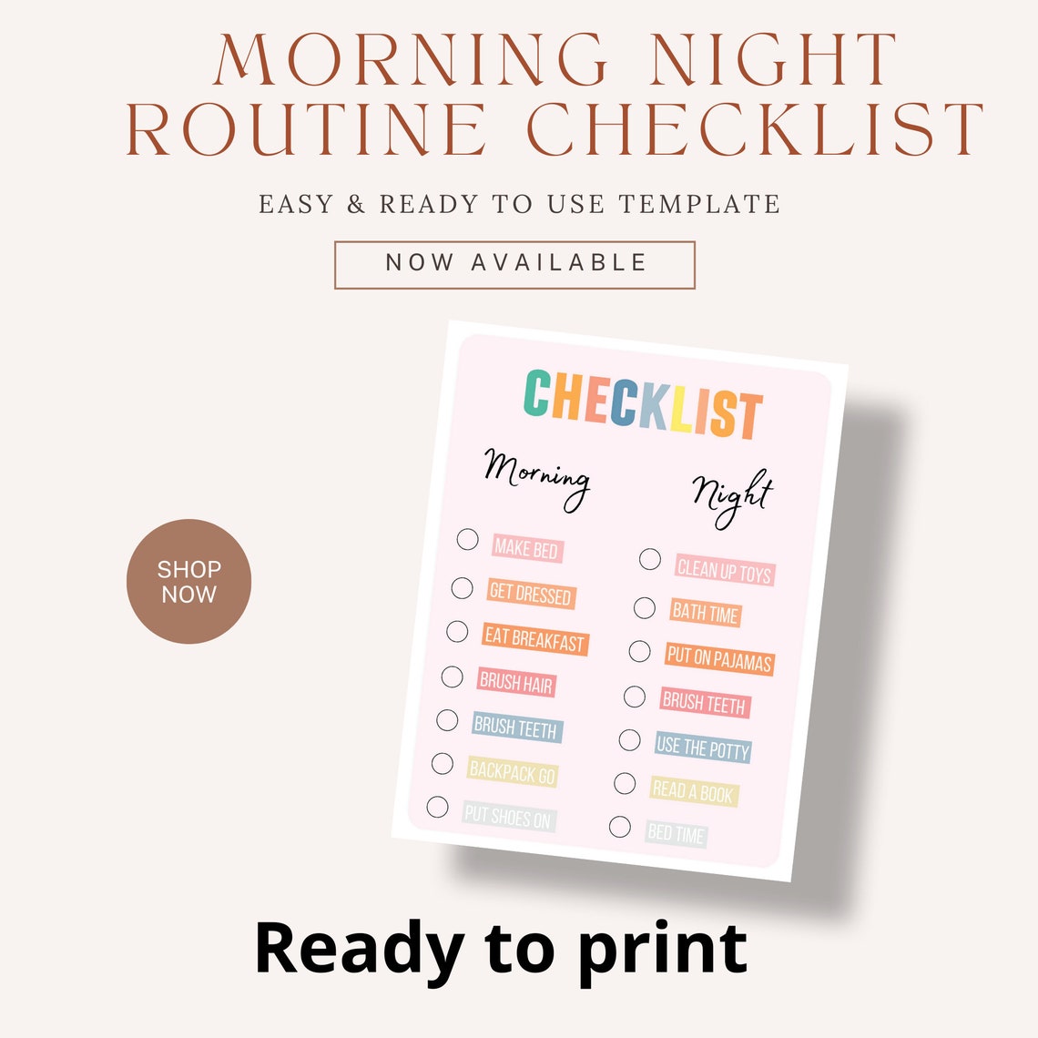 Kids Checklist Template, Morning Bedtime Nighttime Checklist, Chore ...
