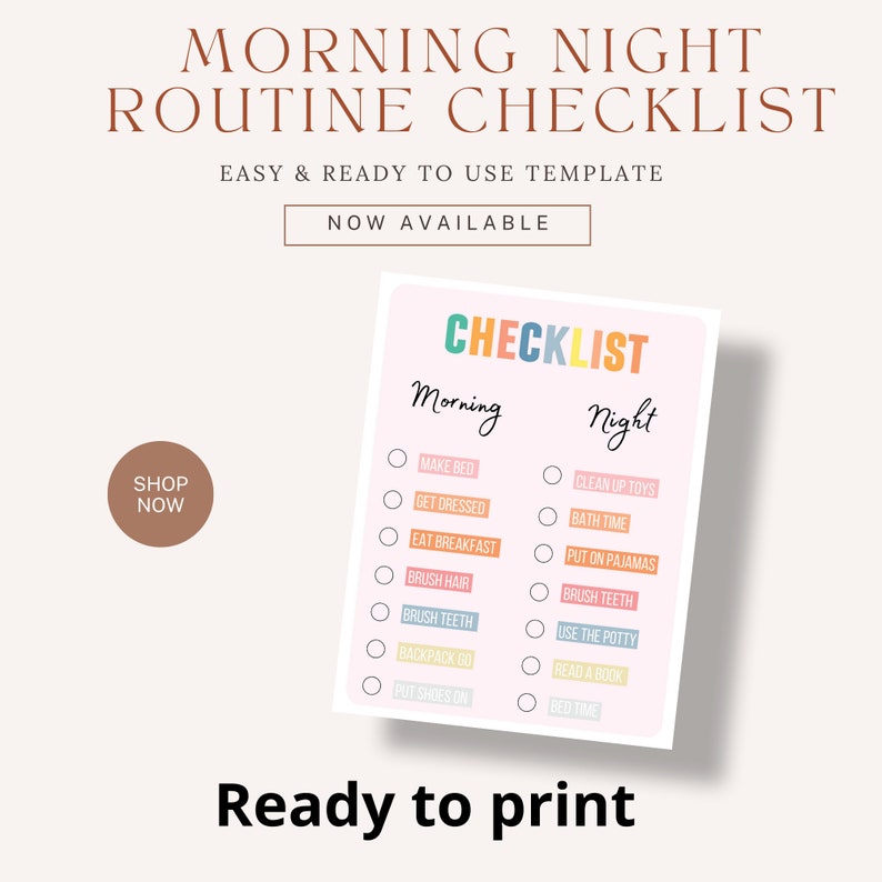 Kids Checklist Template, Morning Bedtime Nighttime Checklist, Chore ...