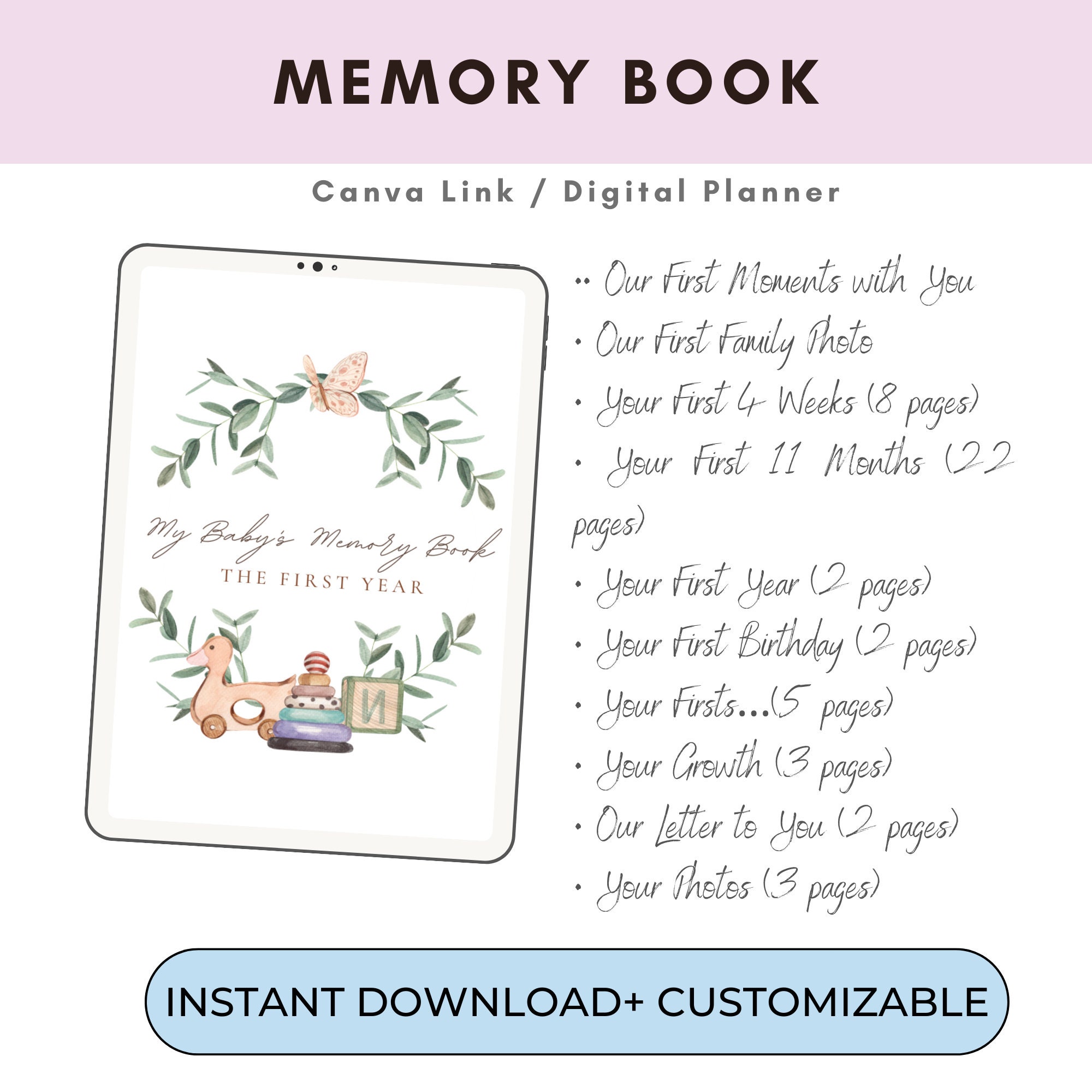 Editable Baby Memory Book Printable Baby Memory Book Baby Milestone ...