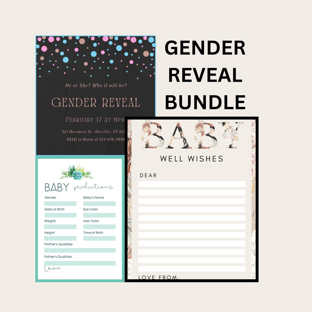 Enchanting Gender Reveal Bundle Editable Invitation, Best Wishes ...