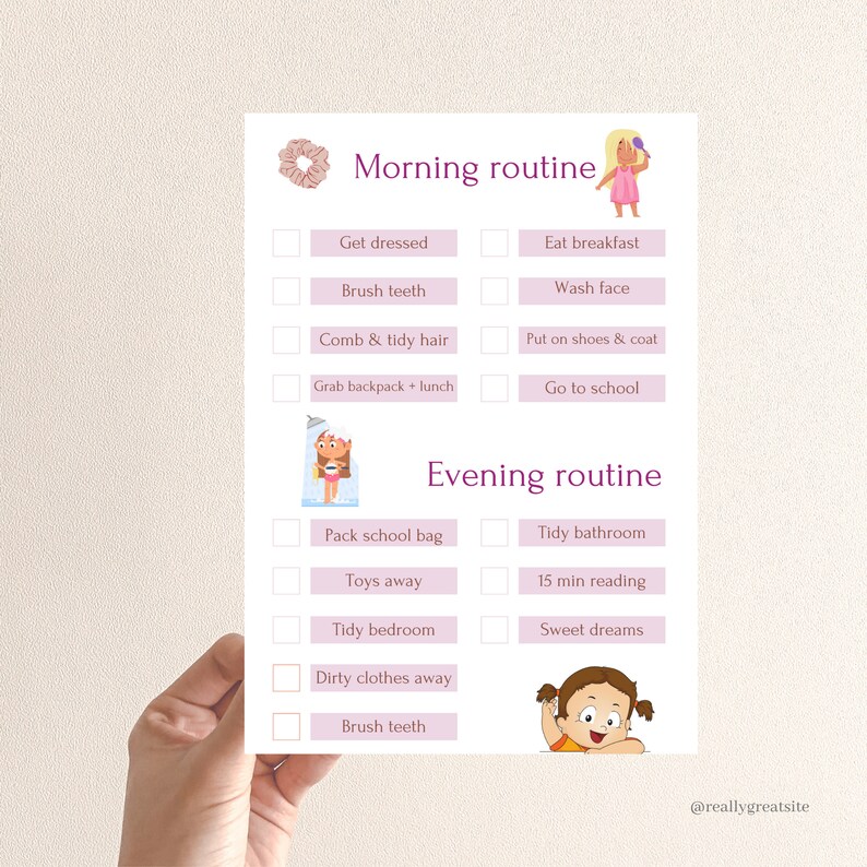 Kids Checklist Template, Morning Bedtime Nighttime Checklist, Chore ...