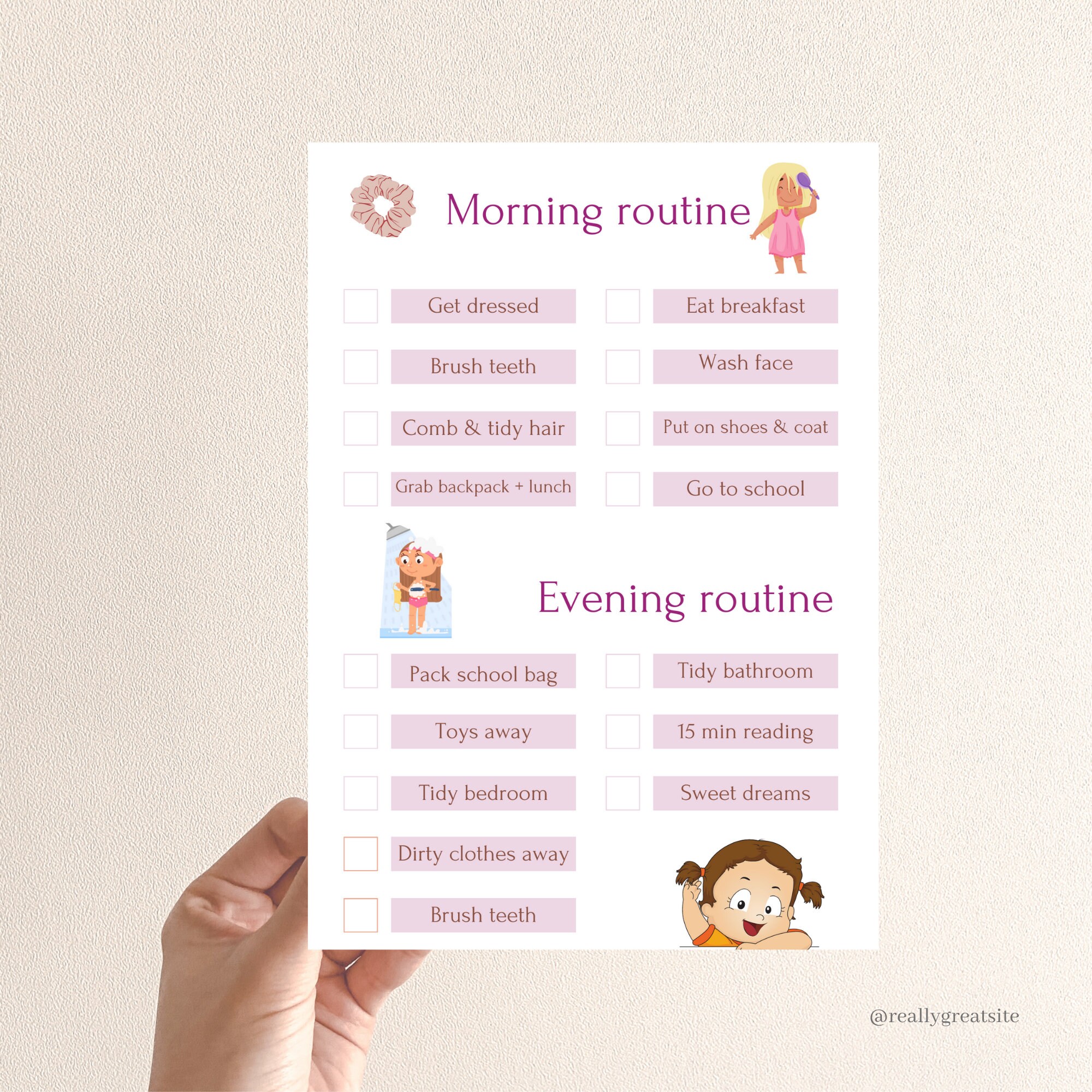 Kids Checklist Template, Morning Bedtime Nighttime Checklist, Chore ...