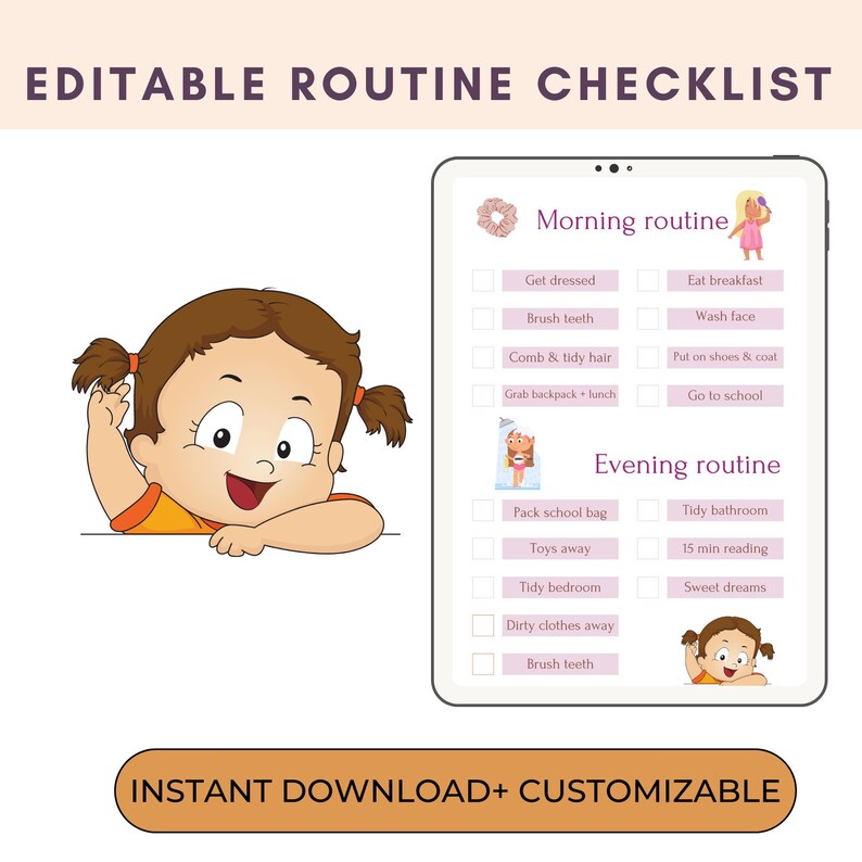 Kids Checklist Template, Morning Bedtime Nighttime Checklist, Chore ...