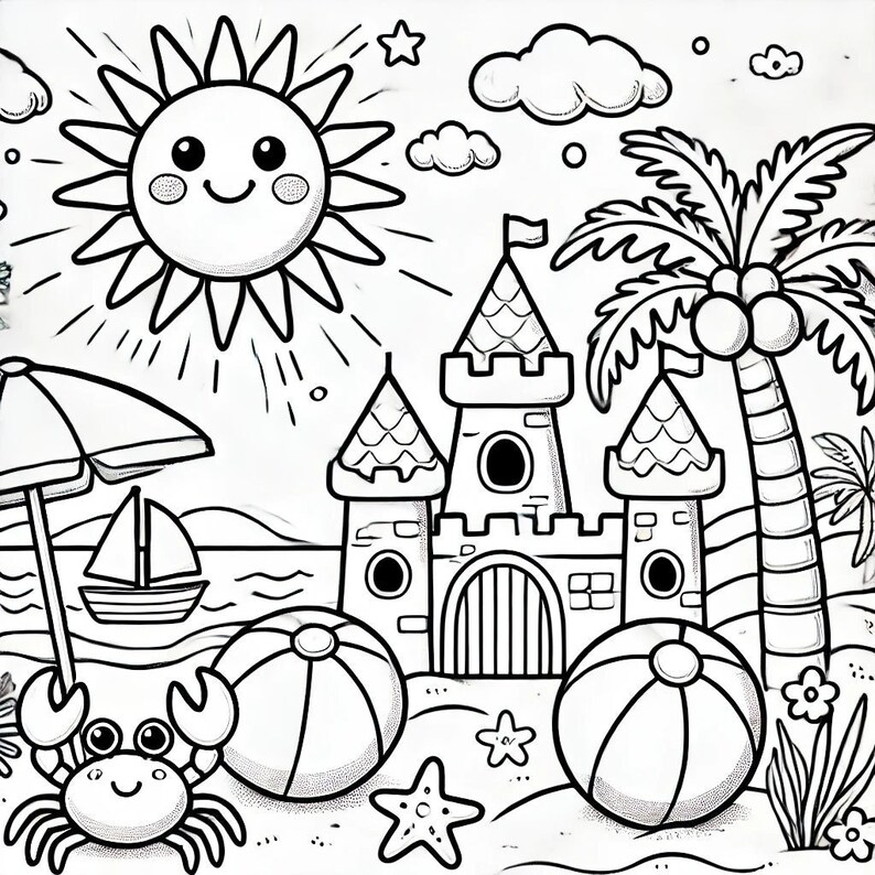 Summer Vacation Set of Coloring Pages for Kids Coloring Book PDF ...
