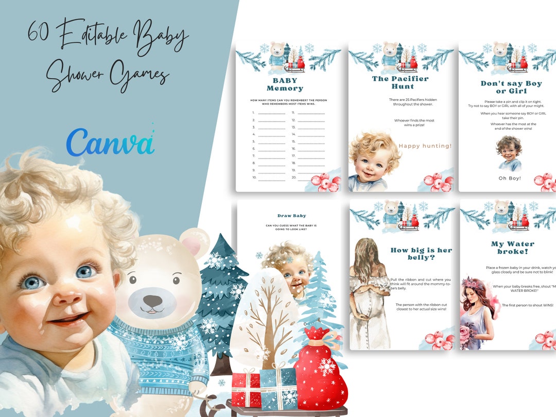 Editable Winter Polar Baby Shower Games Bundle, Winter Bear Baby Shower ...