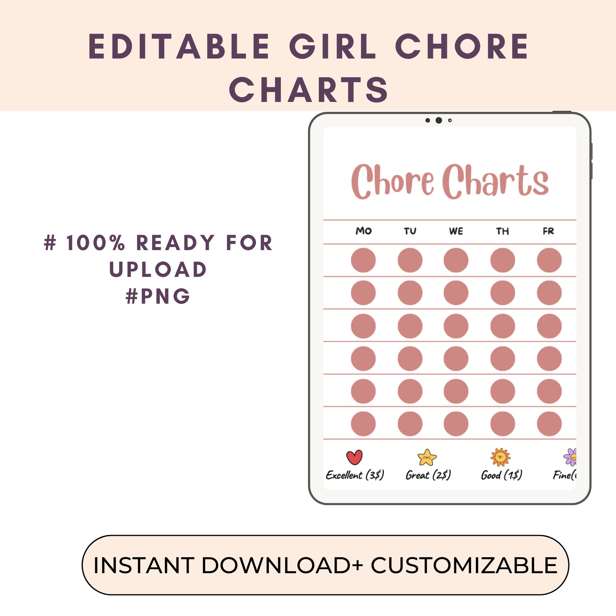 Editable Chore Chart for Kids Printable Kids Daily Weekly - Etsy Australia