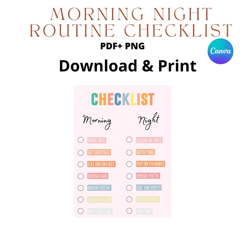 Kids Checklist Template, Morning Bedtime Nighttime Checklist, Chore ...
