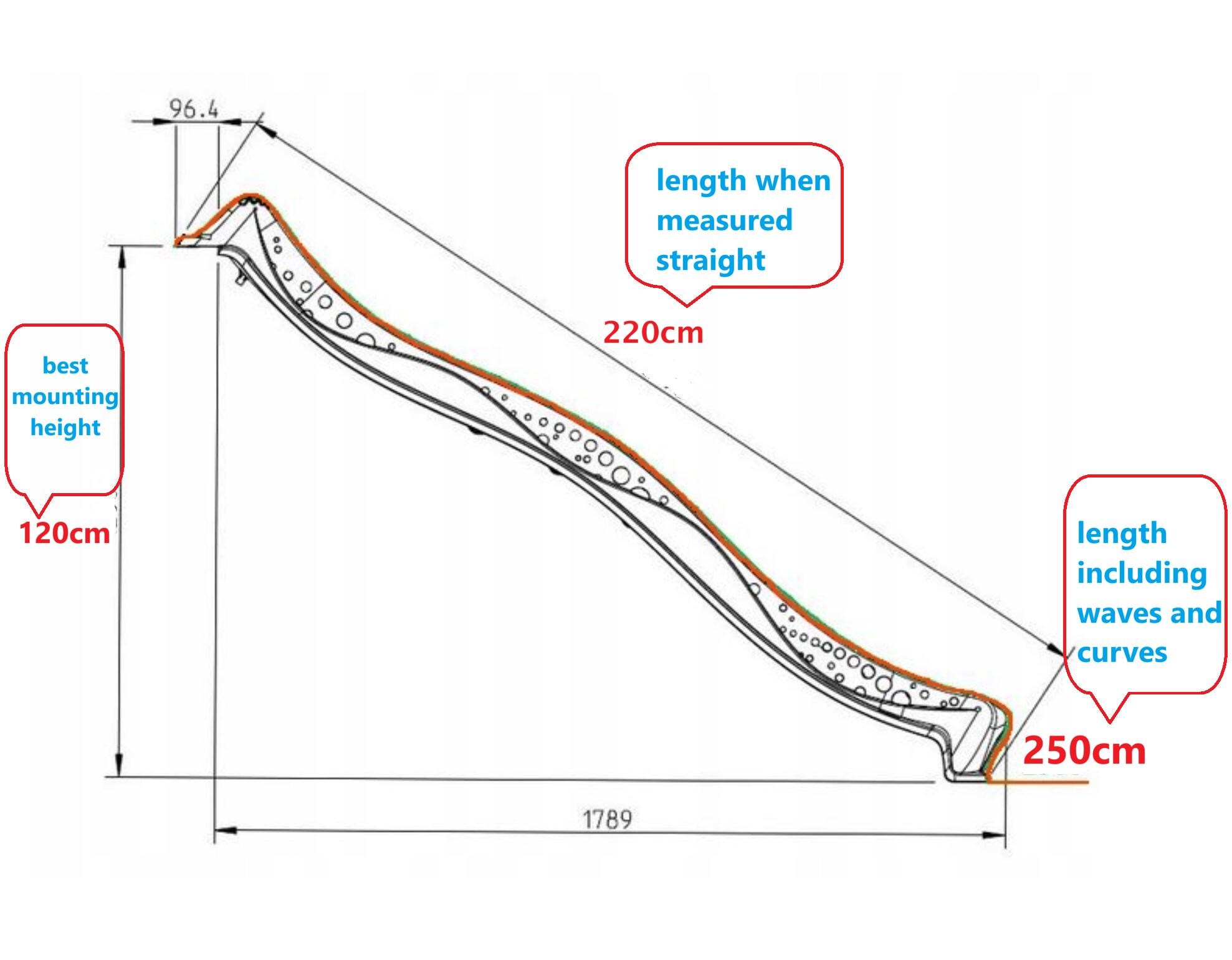 8ft Slide Red for Kids Climbing Frame Platform Childrens Wavy Water ...