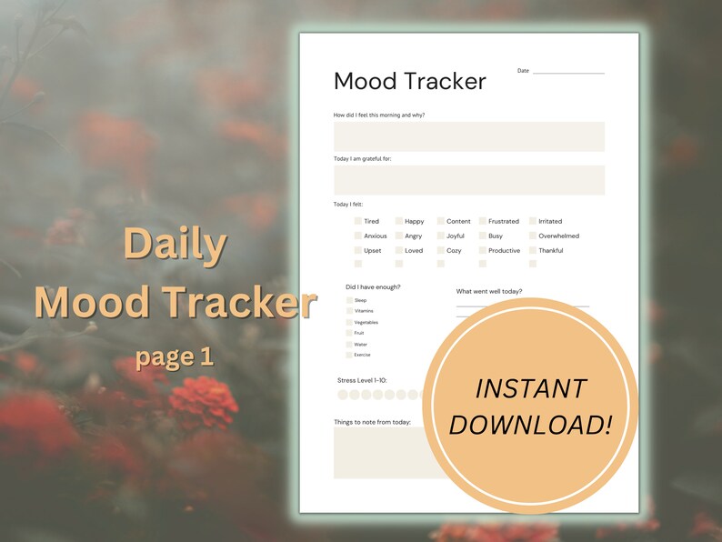 Mood Tracker | Mood Tracker Printable | Daily Mood Tracker | Monthly ...