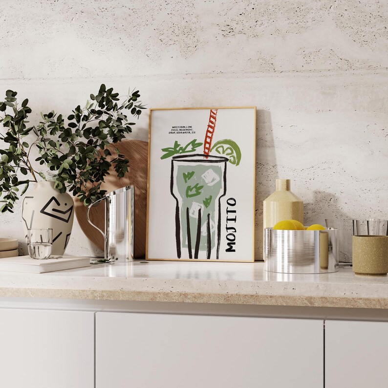 Mojito Whimsical Print | Cocktails (cocktail Prints, Kitchen, Wall Art ...