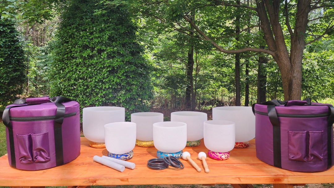 Solfeggio Crystal Singing Bowl Set in 174hz 285hz 396hz 639hz 417hz and 528hz With Padded Secure ...