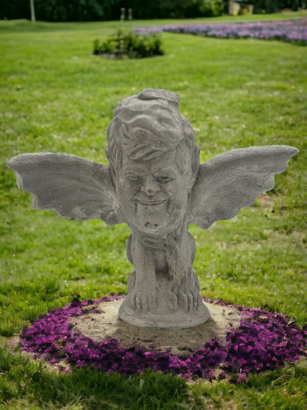 Rare Vintage Garden Devil Smiling Cherub Statue Sculpture With Wings ...