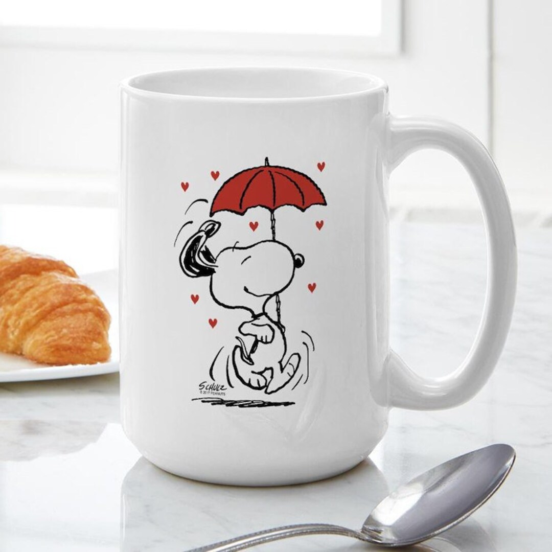 Cafepress Peanuts: Snoopy Raining Hearts 15 Oz Ceramic Large Ceramic ...