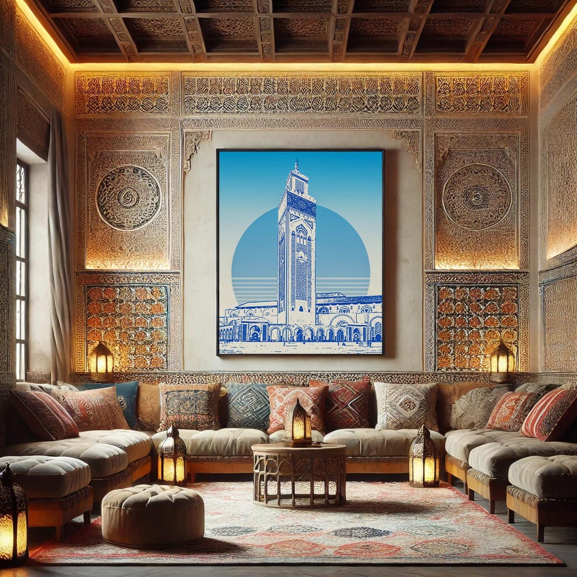 Moroccan Mosque Art Print, Hassan II Mosque, Blue Mosque Poster ...