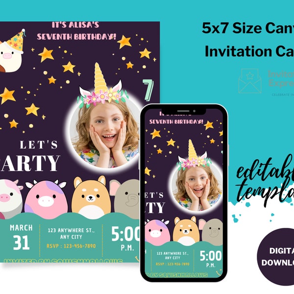 Squishmallow Printable Birthday Invitations - Etsy