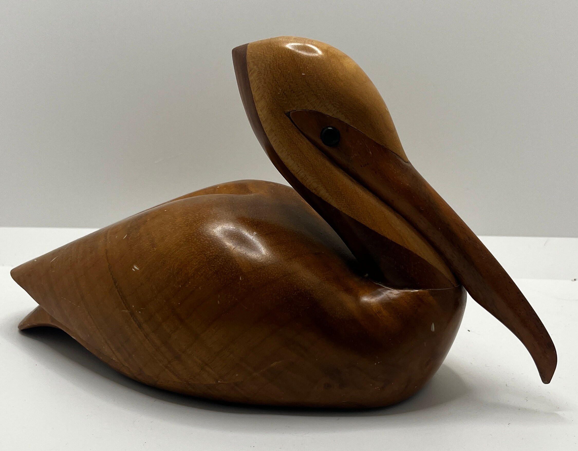 Beautiful Carved Floating Wood Pelican -- Signed by Gordon Stennett ...