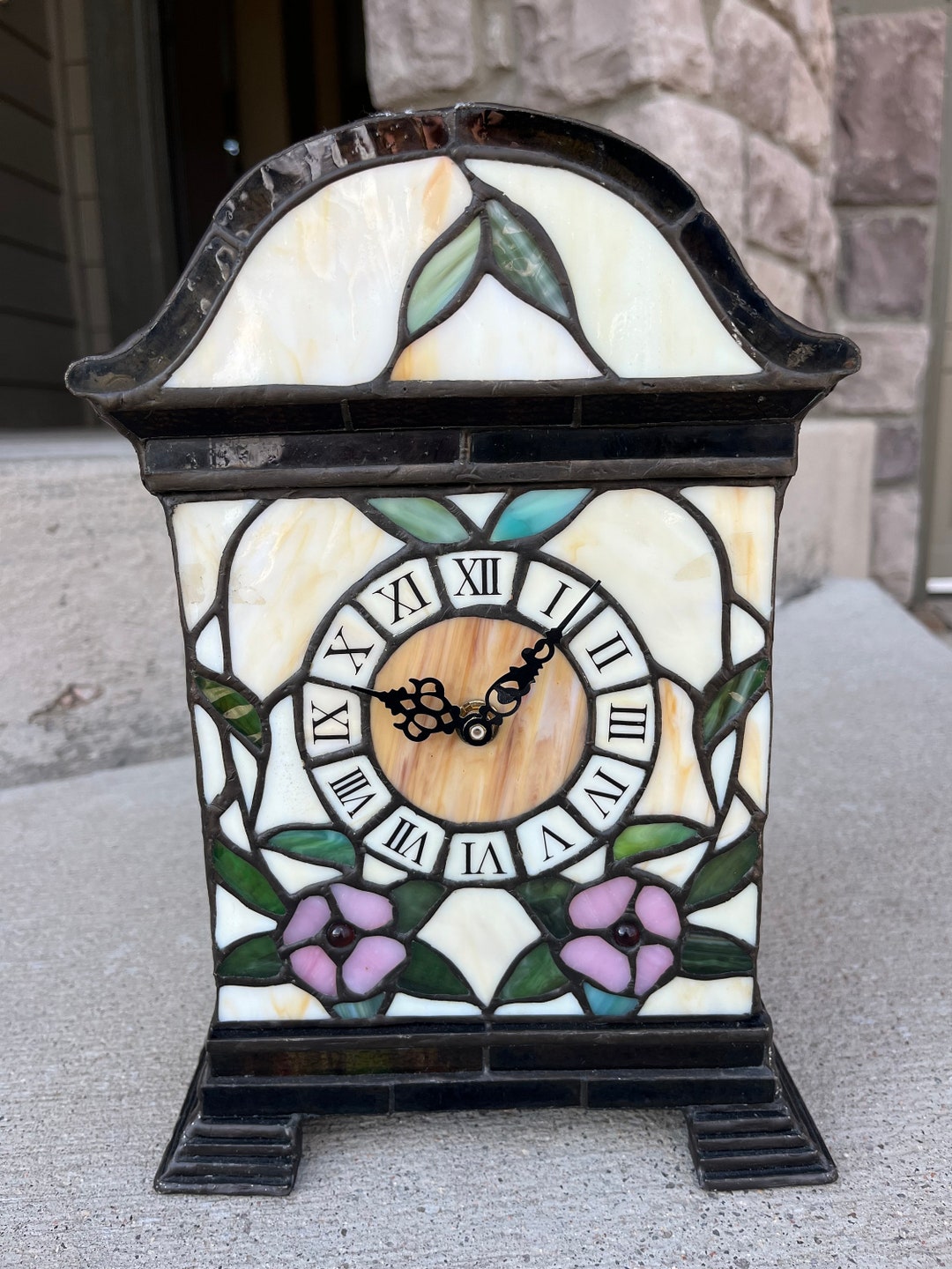 Dale Tiffany Stained Glass Mantle/table Clock With Night - Etsy