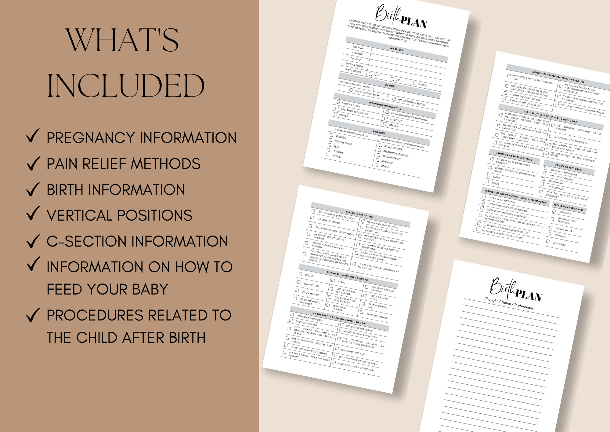 Birth Plan Template, Mom Checklist, Birth Preference, Editable Birth ...
