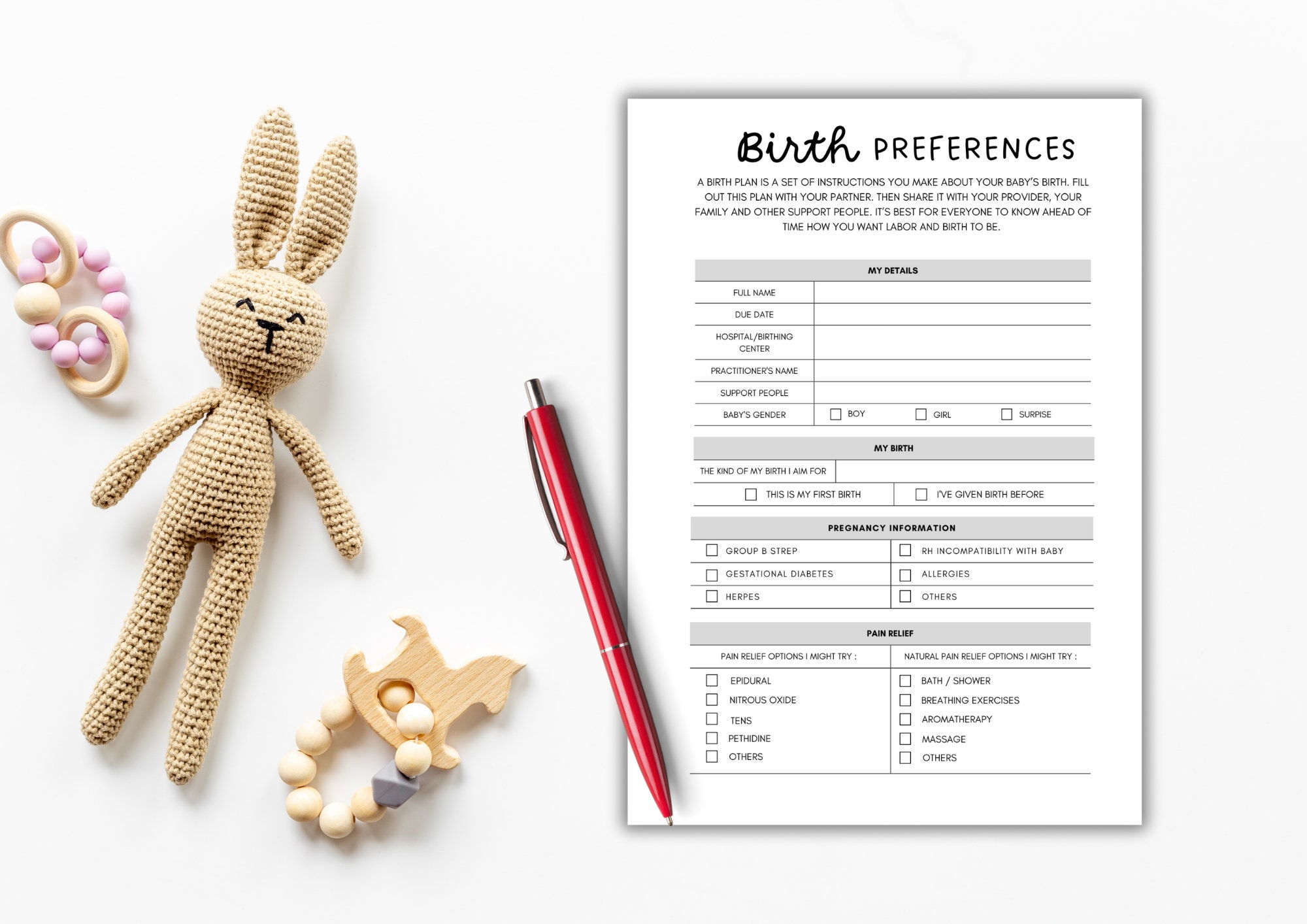 Birth Plan Template, Printable Birth Plan, Birth Preference, Editable ...