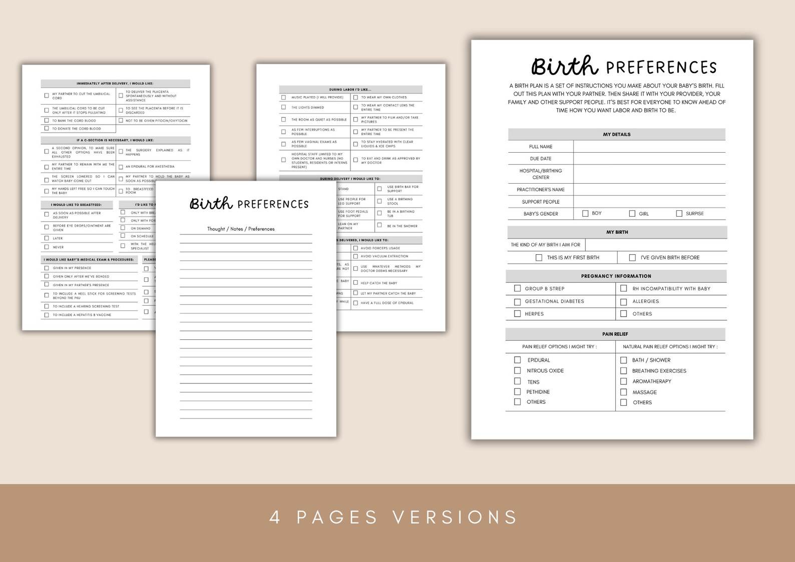 Birth Plan Template, Printable Birth Plan, Birth Preference, Editable ...