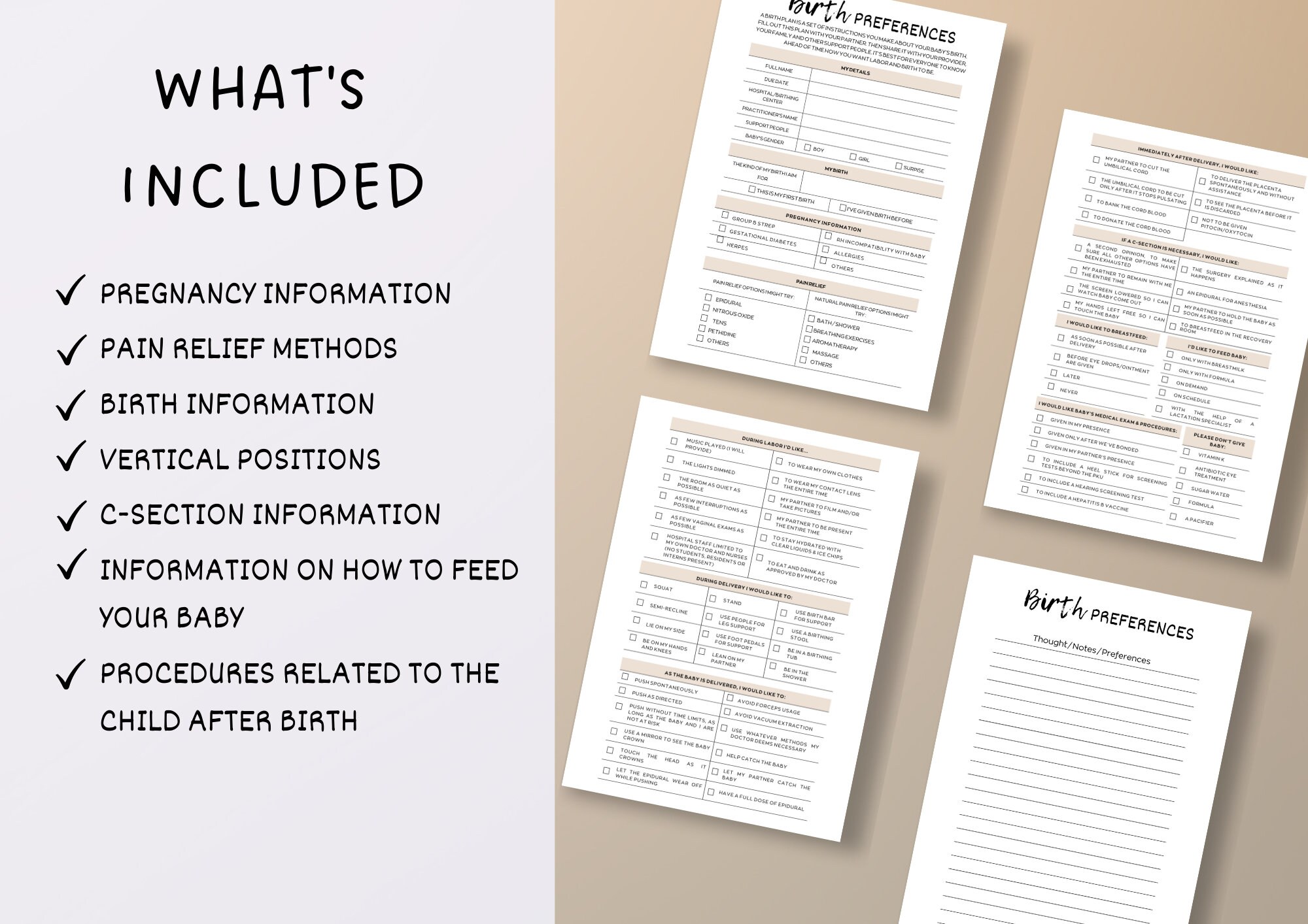 Labor and Delivery, Birth Education, Birth Plan Template, Printable ...