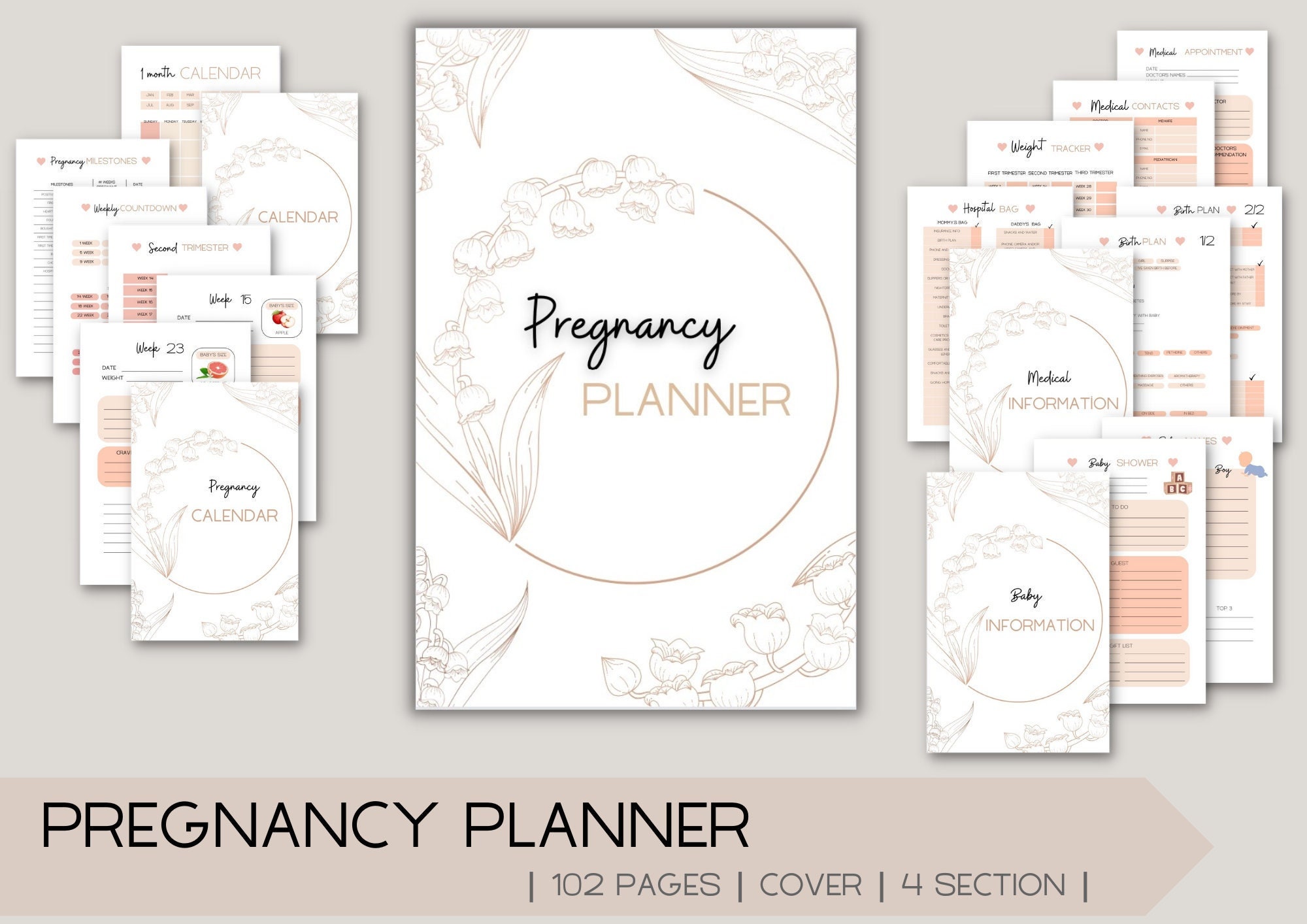 Planificador de embarazo imprimible, Diario de embarazo imprimible ...