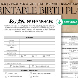 Birth Plan Template, Printable Birth Plan, Birth Preference, Editable ...