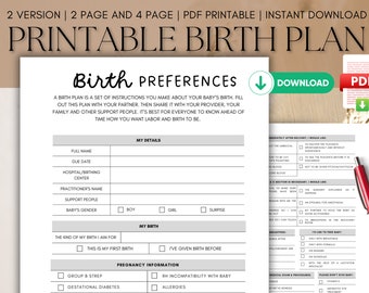 Labor and Delivery, Birth Education, Birth Plan Template, Printable ...