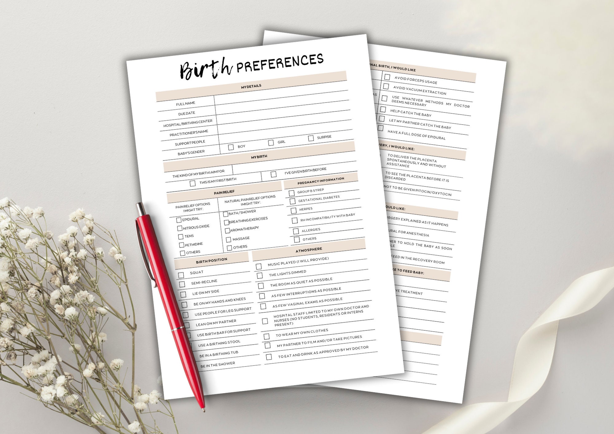 Labor and Delivery, Birth Education, Birth Plan Template, Printable ...