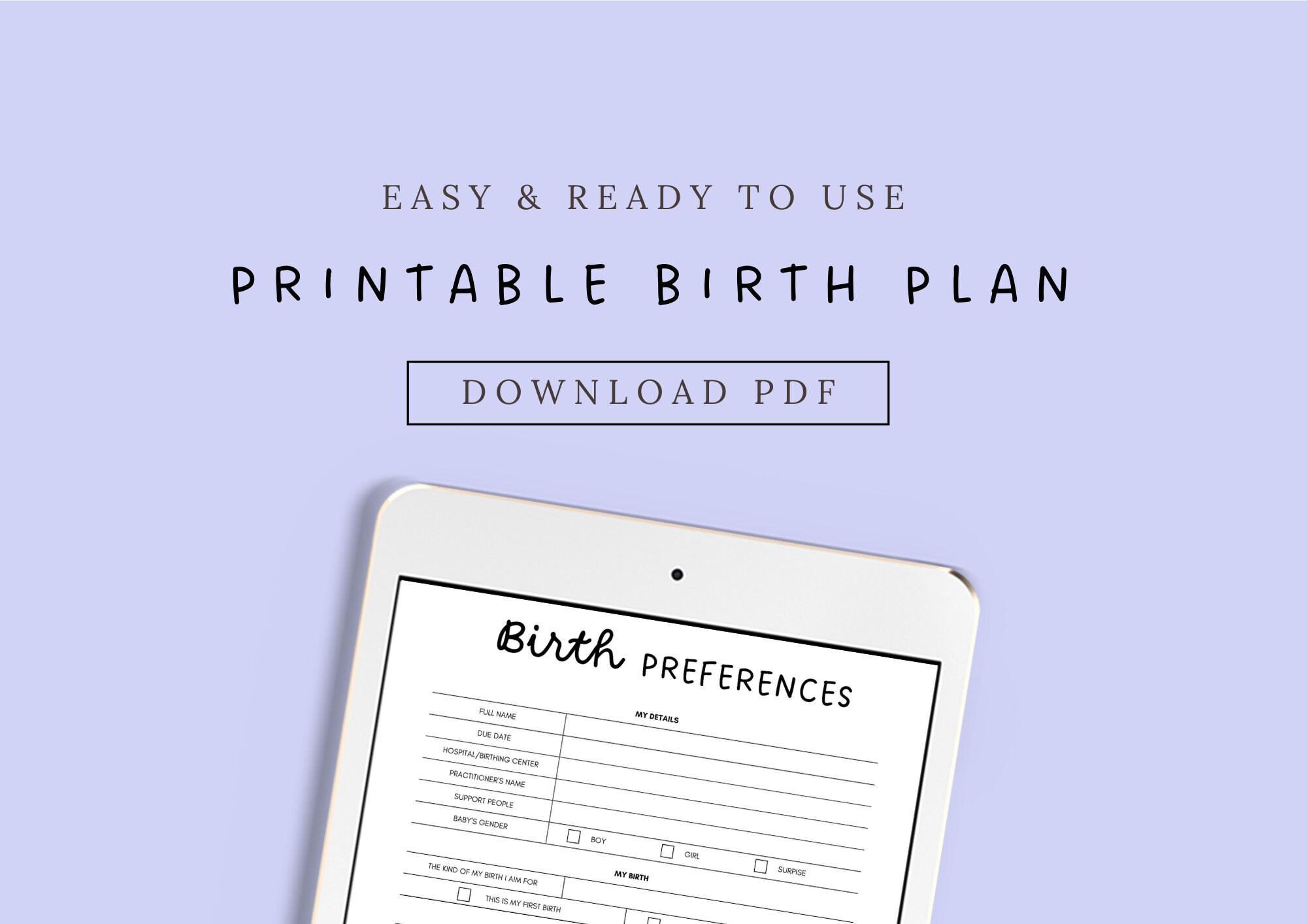 Birth Preferences | Birth Plan Template Editable | Printable Birthing ...