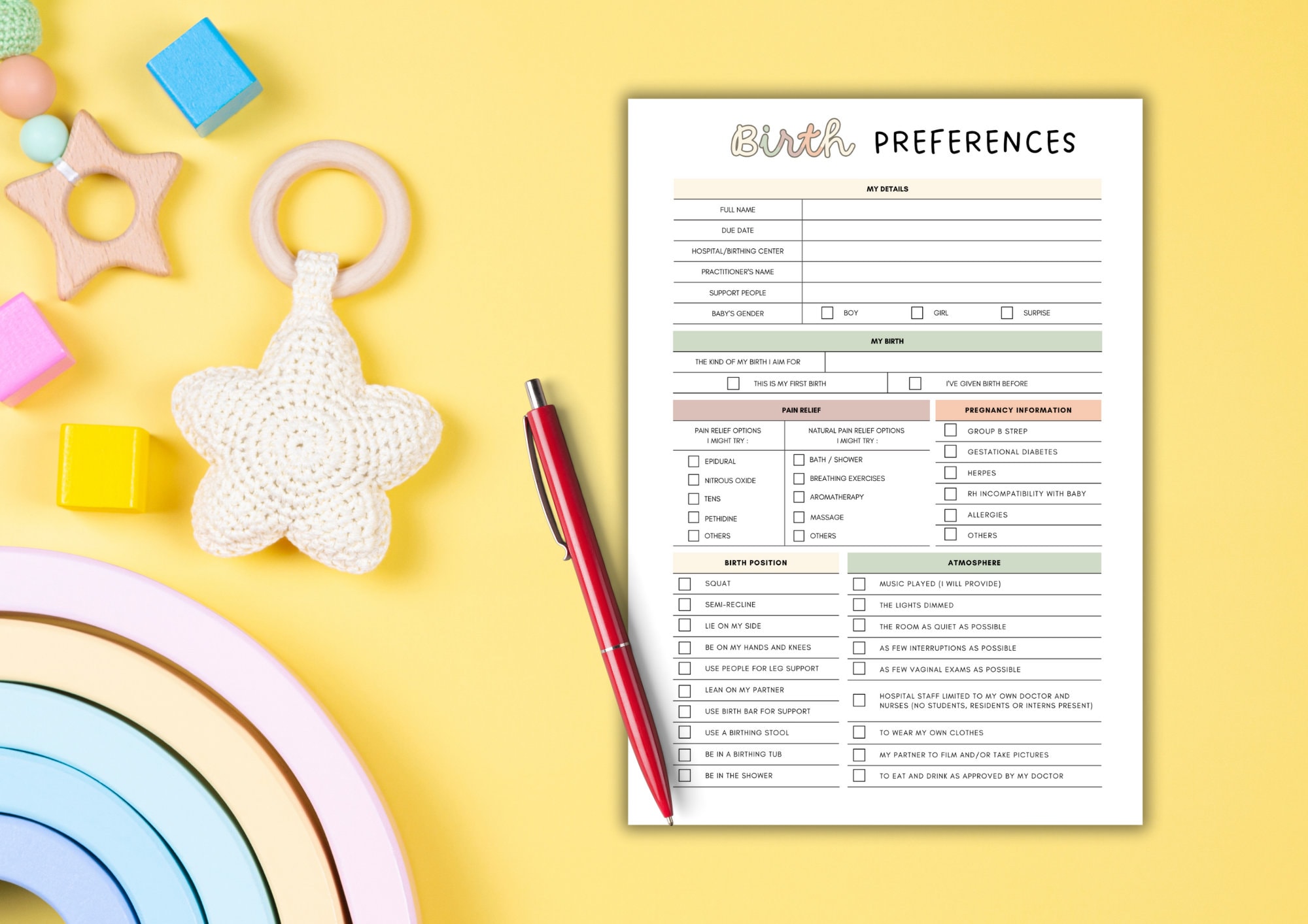 Birth Preferences | Birth Plan Template Editable | Printable Birthing ...