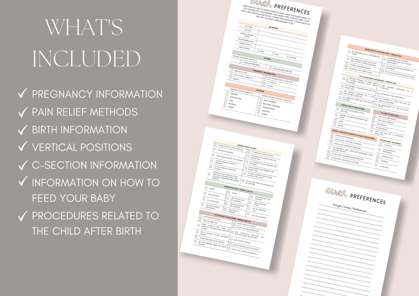 Birth Preferences | Birth Plan Template Editable | Printable Birthing ...