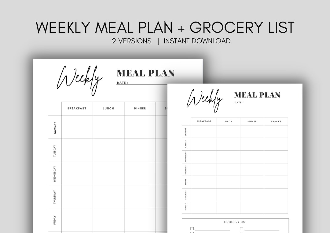 Weekly Meal Planner & Grocery List Printable PDF | Download Meal ...