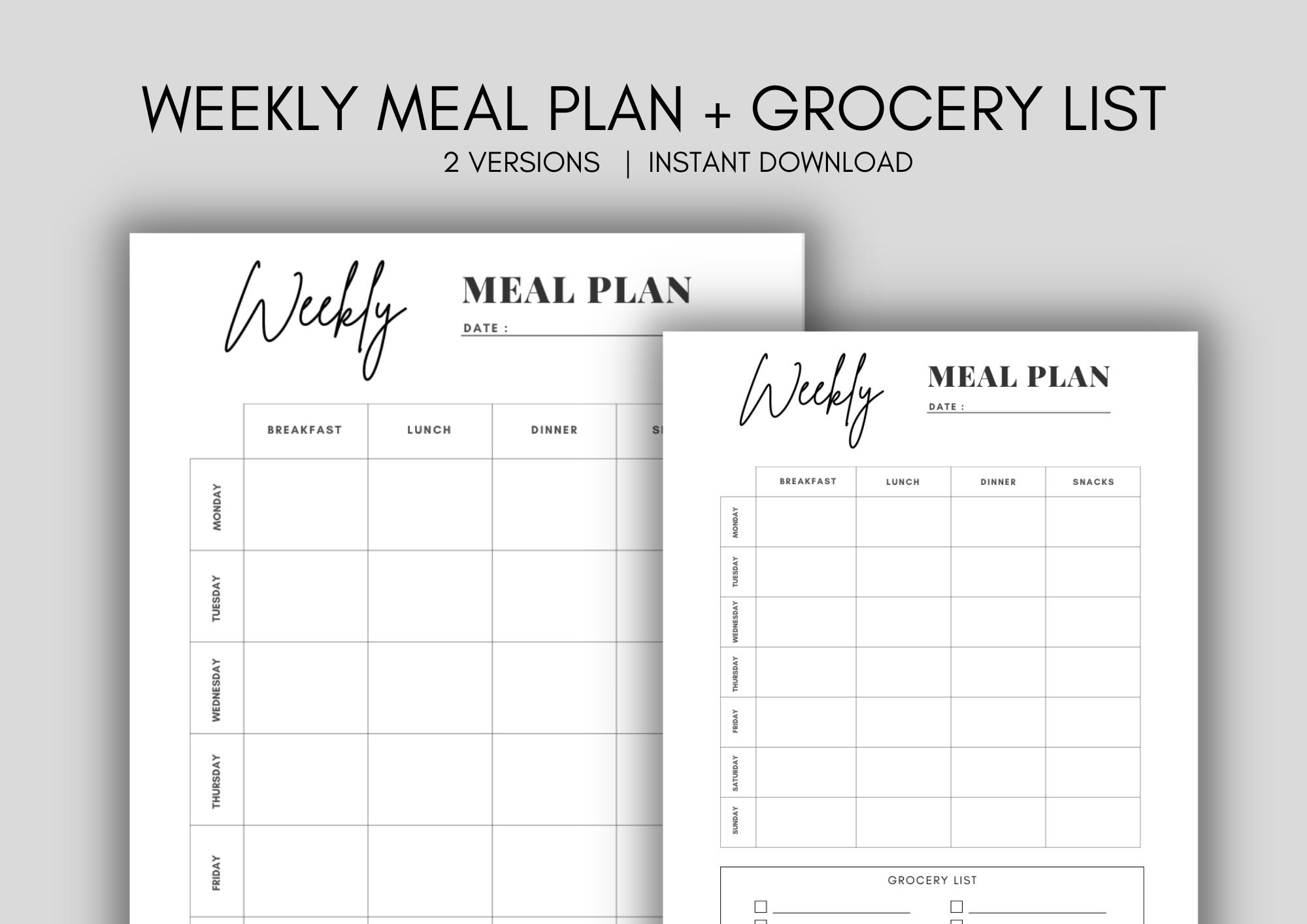 Weekly Meal Planner & Grocery List Printable PDF | Download Meal ...