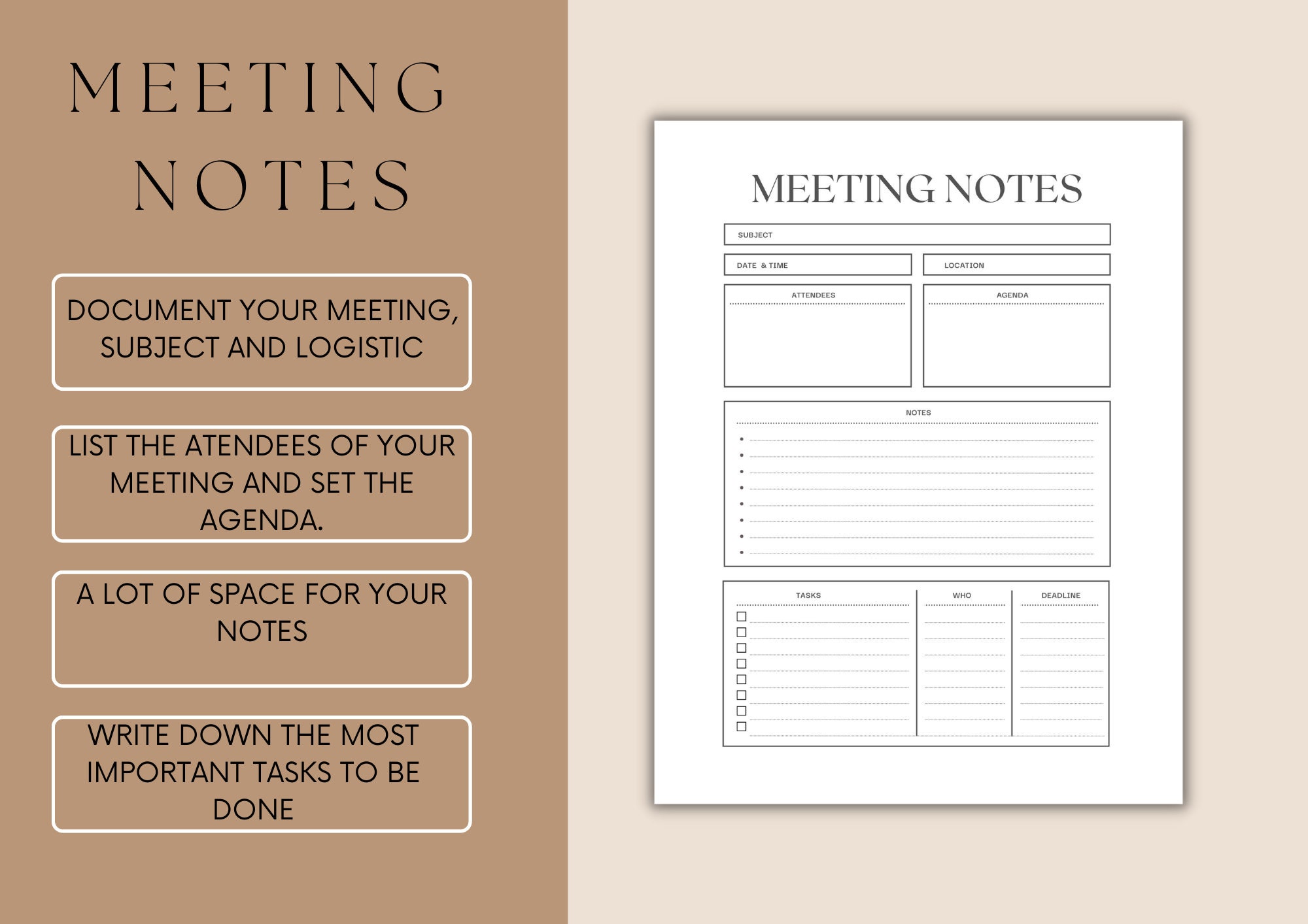 Meeting Notes Template Printable Business Project Record Meeting Agenda ...